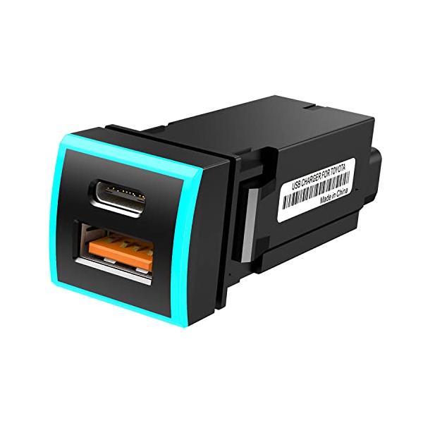 -/トヨタ車 内蔵車載充電器 K-USB01-T3B/K-USB01・Size:トヨタ車 内蔵車載充電器 K-USB01-T3B・パッケージ個数:1・トヨタ車対応のUSB QC3.0 + Type-C PD 2ポートカーチャジャー 空いてい...