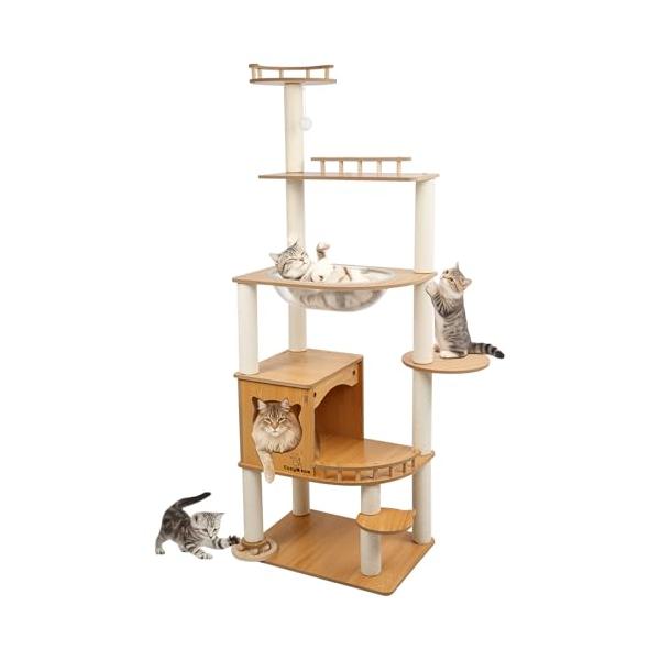 木目色/K42 幅55×奥行40×高さ160cm/MT-CK-MZ03・Size:K42 幅55×奥行40×高さ160cm・多機能デザイン幅50×奥行50×高さ155cmの木製キャットタワーは、爪とぎ・ジャンプ・キャットウォーク・ベッドをす...