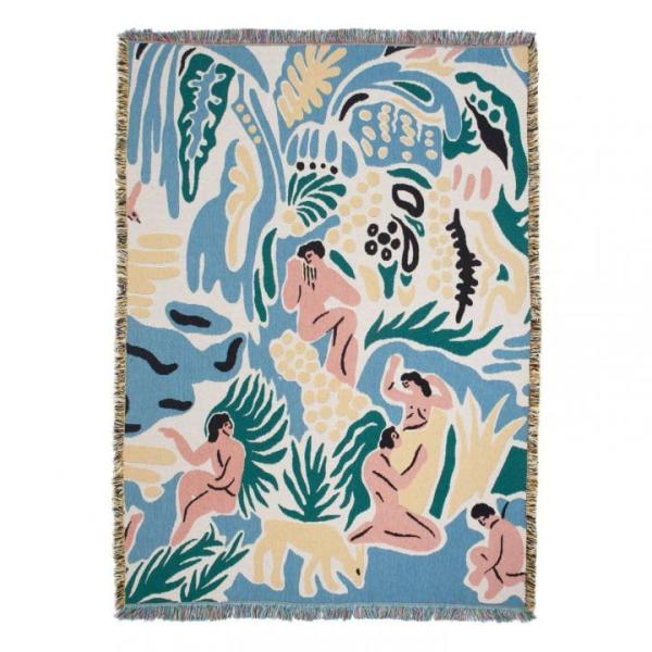 熱帯の女性/130X160cm/1・遊び心のあるデザイン・肌ざわりの良いコットン織物 ブランケット ラグ ソファ チェア ベッドなど様々な場面 お家 オフィス 旅行 デコレーション・鮮やかなモロッコ柄の模様は、力強く大胆に織られています。先...