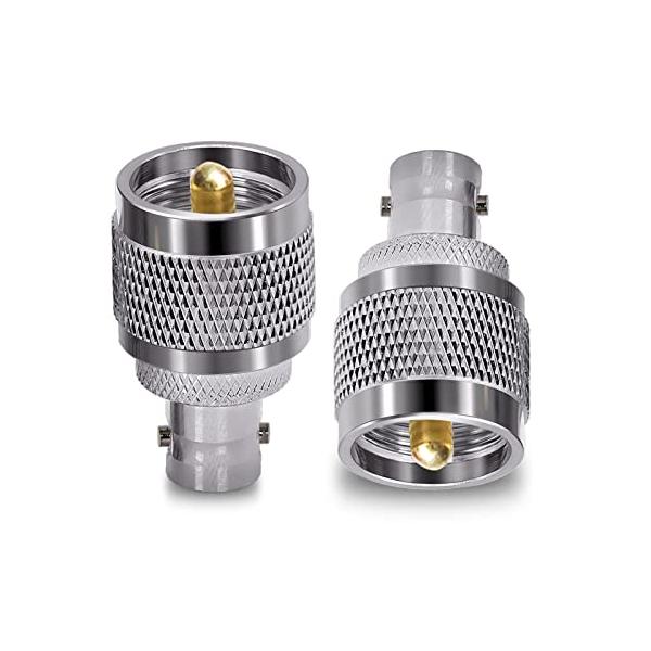 シルバー/-/L5-2・パッケージ個数:1・タイプと詳細: UHF オスから BNC メスへのコネクタ。色: 金と銀。材質: 純銅とニッケルメッキ。インピーダンス: 50 オーム、低損失・耐久性と性能: コネクタは純銅とニッケルメッキで作ら...