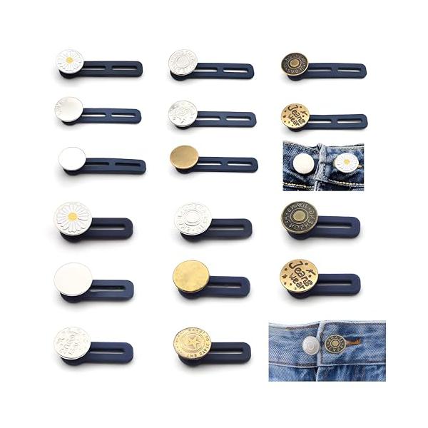 16のパターン/-/-・Color:16のパターン・柔らかく快適 デニム ウエスト 調整 シリコン製のウエスト弾力性、伸縮性があり調整ボタンは、パンツやスカートのウエスト部分を簡単に広げることができる柔軟で実用的なアクセサリーです。伸縮性が...