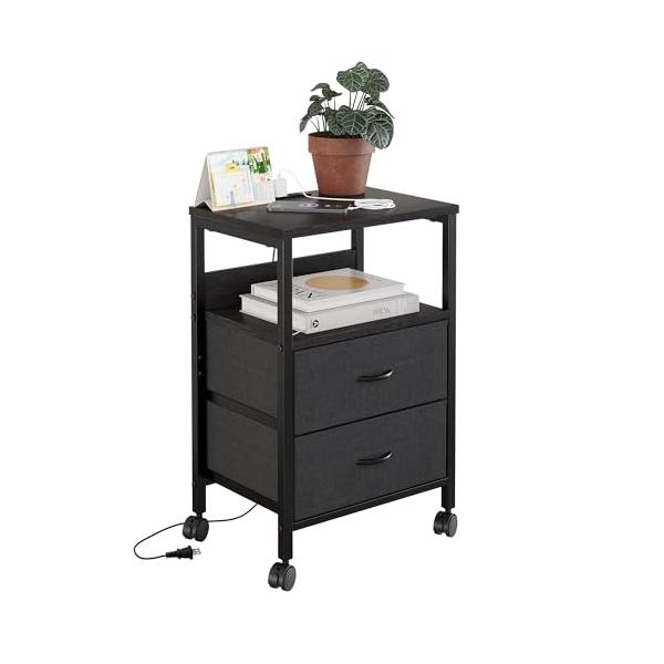 モダンブラック/2 つの引き出し（40×30×63cm）/H-14BH・Color:ブラックSize:2 つの引き出し（40×30×63cm）・パッケージ個数:1・安全な構造丈夫な金属製のスチールフレームサイドテーブル、厚手の木製天板と棚板...