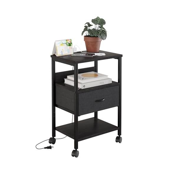 モダンブラック/1 つの引き出し（40×30×63cm）/H-14AH・Color:ブラックSize:1 つの引き出し（40×30×63cm）・パッケージ個数:1・安全な構造丈夫な金属製のスチールフレームサイドテーブル、厚手の木製天板と棚板...