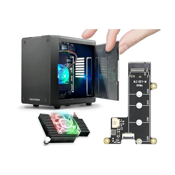 マットブラック/-/2.Black Case+M.2 HATX1001・Model:2.Black Case+M.2 HATX1001・Raspberry Pi 5用のミニチュアPCスタイルケース。NVMe M.2 SSDシールドは、223...