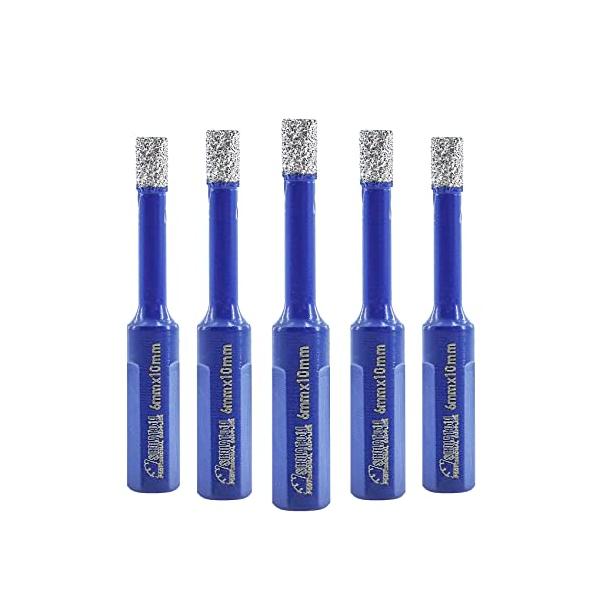 ホールソーブルー/5pcs 6mm/-・Size:5pcs 6mm・パッケージ個数:5・三角形のシャンク ダイヤモンド コア ドリル ビット直径 6 mm、ダイヤモンドの長さ 10 mm、全長 65 mm、三角形のシャンク フィット。・真空...
