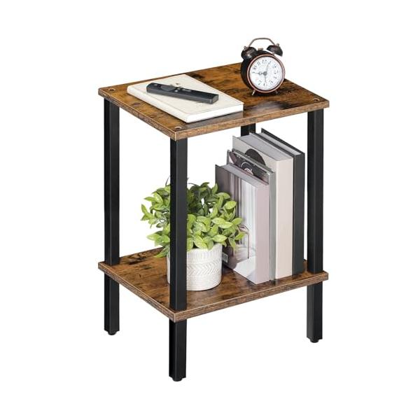 インダストリアルヴィンテージブラウン/38cm x 30cm x 55cm/ETHR7901 サイドテーブル・Color:ヴィンテージブラウン・パッケージ個数:1・狭いスペースに最適：こちらの2段式のベッドサイドテーブルは、ランプ、本、フォ...