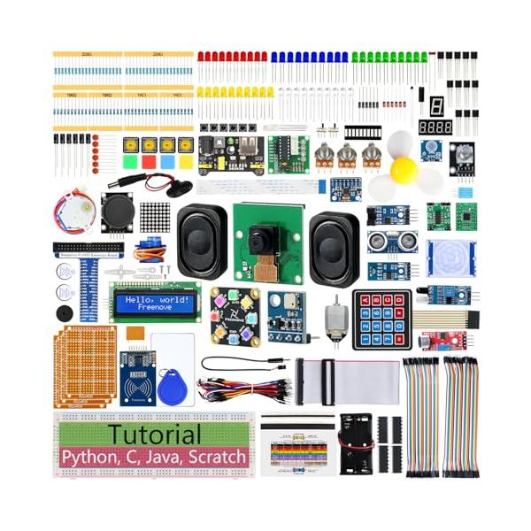 -/-/FNK0066・総386点のアイテム：この完全なキットには、Raspberry Pi（Raspberry Piは含まれません）と互換性のある最も多くのコンポーネント、モジュール、センサー、その他のアイテムが含まれています。・5種類の...