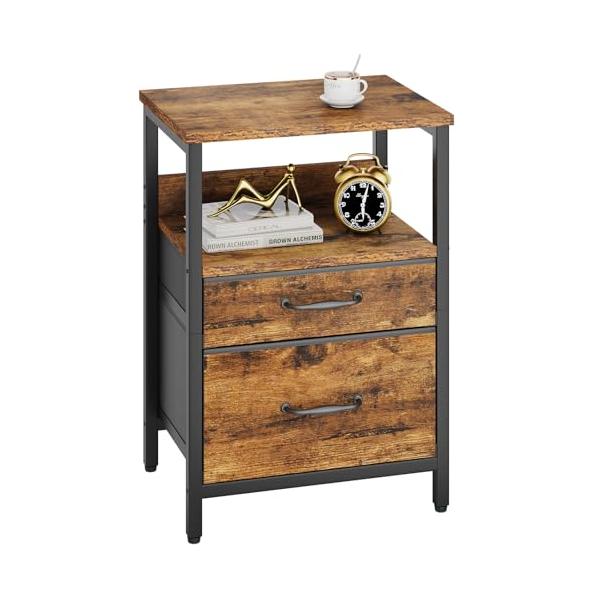 インダストリアルブラウン/Large/-・オープン収納×引き出し収納：上段はラフにものが入れられるオープンな収納スペースとなっています。下段はスムーズに開け閉めができるファブリック引き出し二つ。オープンスペースには、よく使う物を置いたり、引...