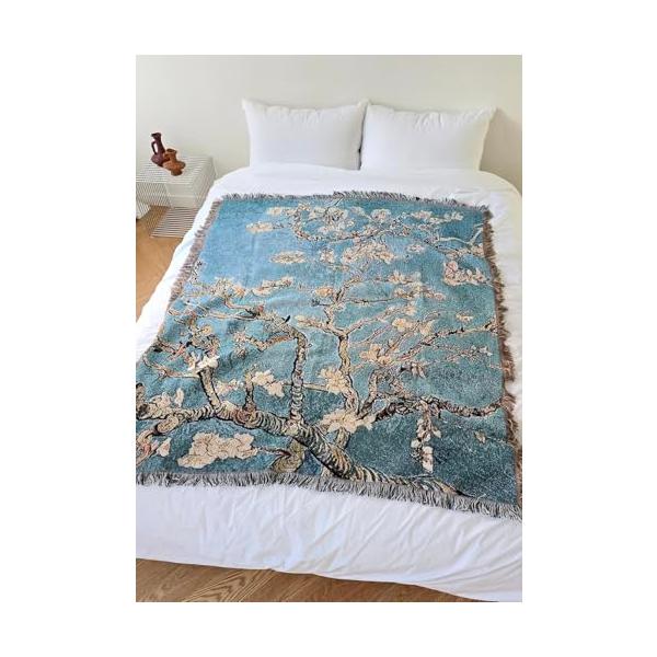 クラシック花咲くアーモンドの木の枝/130X160cm/1・また壁に飾っても一気に部屋の雰囲気を変えられてとてもおしゃれな空間を作れます・ラグとして下にひいてもいいし ソファーやベッドカバーです・ジャカード織りブランケット・多用途膝掛け、肩...