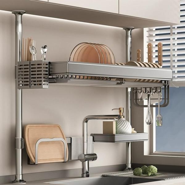 突っ張り炭素鋼-グレー/1段-幅78/Zilnox01・Size:1段-幅78Color:炭素鋼-グレー・新世代の水切りラック 突っ張り底面は5.5cmしかなく、カウンタートップのスペースを取りません。キャビネットの下や窓辺に設置でき、高さ...