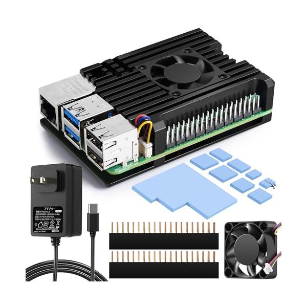 Pi 5用アルミケース+電源-/-/CN-SW16-YA-JP・Style:Pi 5用アルミケース+電源・Raspberry Pi 5用メタルケース：Raspberry Pi 5専用に設計されたアルミニウム合金製で、丈夫で耐久性があります。...