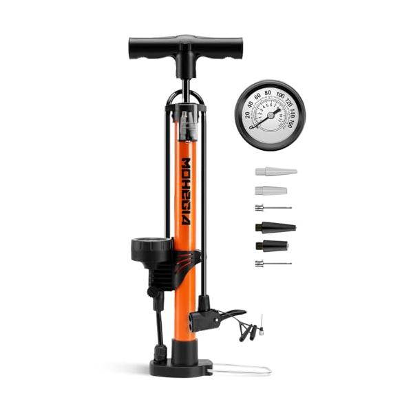オレンジ/-/自転車 空気入れ・Color:オレンジ・正確な圧力計 - 自転車ポンプ最大160PSI（11Bar）高圧容量。膨張時に正確な空気圧が表示されるため、視覚化が容易になり、適切な圧力に簡単に適応して、偶発的なパンクを防ぐことができ...