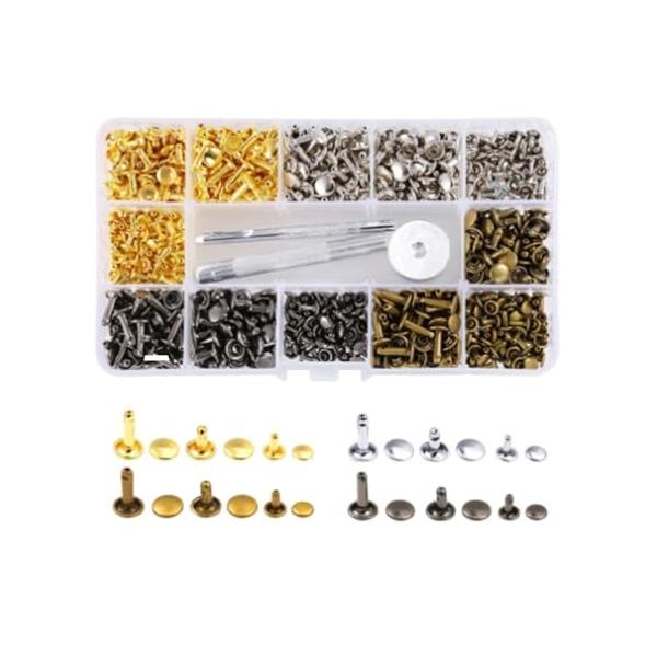 イエロー/180pcs+3ツール/-・パッケージ個数:1・パッケージ内容カシメセット12種?各15組，合計*90組；3サイズ （6*6mm/8*8mm/8*12mm）；4種色（ゴールド/シルバー/古銅色/ガンメタル）；打ち棒*2，打ち台*1...