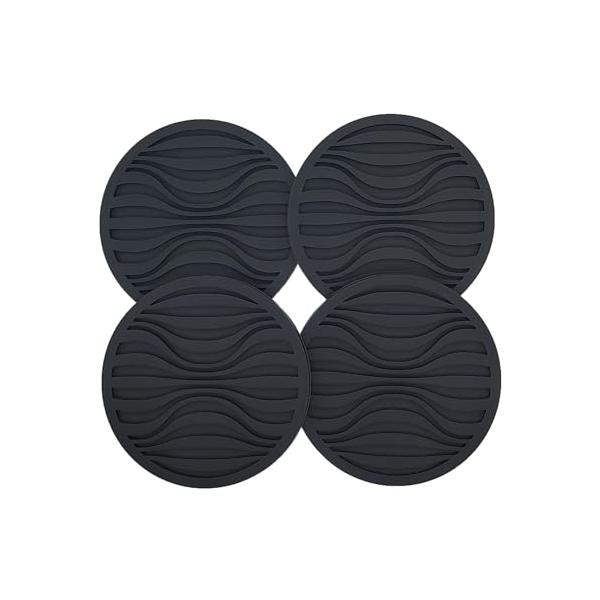黒、大理石の色/10cm/黒い4個・Model:黒い4個・デザイン ストレージウォータービーズの3Dデザイン、こぼれ防止の盛り上がったエッジでデスクトップを乾燥した状態に保ちます。・耐久性食品グレードのシリコンコースターは汚れを吸収せず、カ...