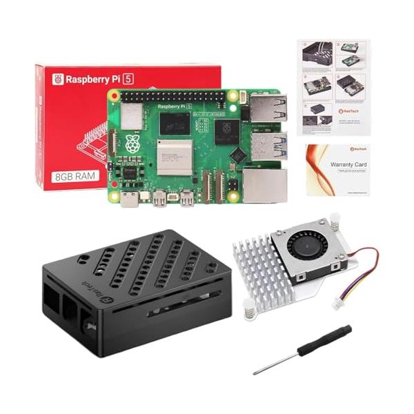 -/Raspberry Pi5 8GB三件セット/RPI5-8・Size:Raspberry Pi5 8GB三件セット・セット内容ラズベリーパイ5 8GBボード*1（技適を取得済み）、ABS放熱ケース*1、アクティブクーラー*1、ドライバー...