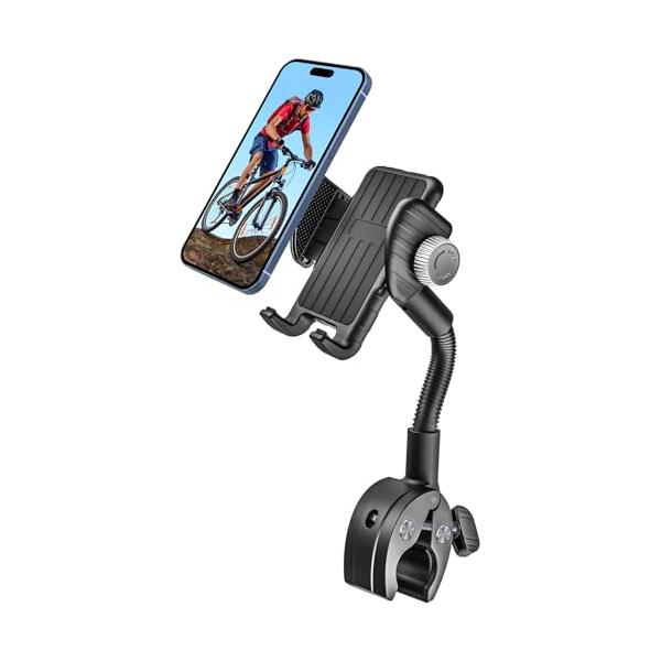 幅広い用途このユニバーサルハンドルバースマホホルダーは、調整可能なクランプを備えており、ほとんどのハンドルバー/ポール/ロッド/チューブ（直径10〜43mm）に取り付けられます。ベビーカー、トレッドミル、スピンバイク、自転車、ボート、ショッ...