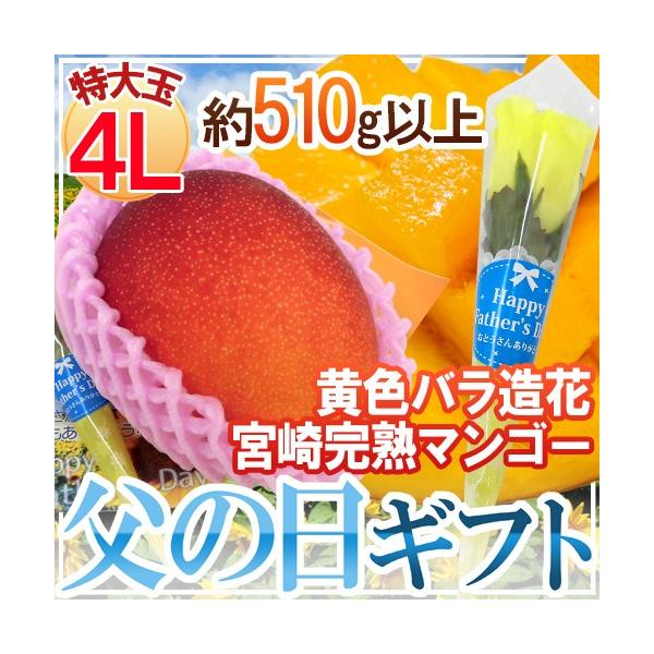 【発売日：2026年06月08日】誰もが一度は食べてみたい！ブランドマンゴー「宮崎完熟マンゴー」と「黄色のバラ造花」でお父さんに感謝を伝えるセット！濃厚な味わいはお父さんも感激！父の日/2021/プレゼント/ギフト/50代/60代/70代/...