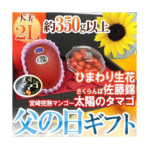 【発売日：2026年06月08日】【送料無料】誰もが一度は食べてみたい！超有名・最高峰ブランドマンゴー 宮崎完熟マンゴー「太陽のタマゴ」とさくらんぼの王様・初夏を感じる甘酸っぱさの「佐藤錦」ひまわり生花でお父さんに感謝を伝えるセット！高級感...