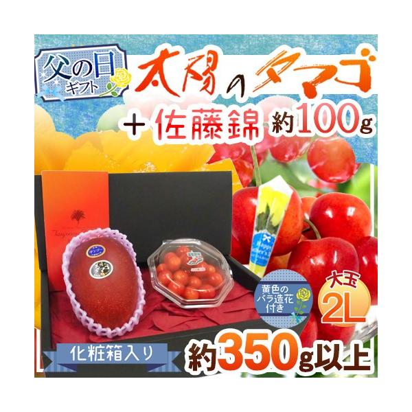 【発売日：2026年06月08日】【送料無料】誰もが一度は食べてみたい！超有名・最高峰ブランドマンゴー 宮崎完熟マンゴー「太陽のタマゴ」とさくらんぼの王様・初夏を感じる甘酸っぱさの「佐藤錦」黄色バラ造花でお父さんに感謝を伝えるセット！高級感...