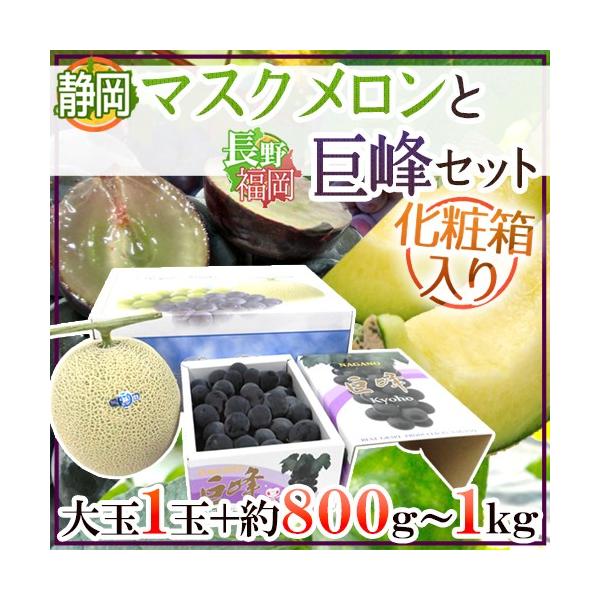 【発売日：2025年06月10日】上品で爽やかな甘さ、芳醇な香り！トップブランド産地・静岡県のマスクメロンと濃厚な甘さの巨峰をセットにしてお届け♪贈答などに最適です！/静岡産/福岡産/長野産/ブドウ/ぶどう/巨峰/種なし巨峰/たねなしぶどう...