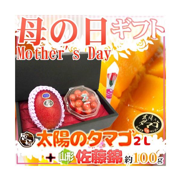 【発売日：2026年05月02日】【送料無料！】大玉2Lサイズ以上【太陽のタマゴ】とブランドさくらんぼ【佐藤錦】【カーネーション造花】の当店オリジナルセットです♪母の日に最適な高級感ある化粧箱入り！マンゴー/まんごー/完熟マンゴー/宮崎完熟...