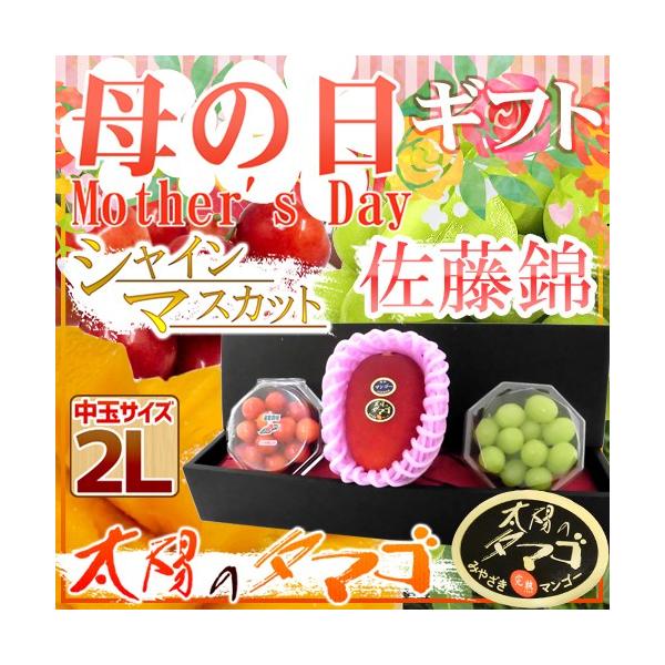 【発売日：2026年05月02日】【送料無料！】大玉2Lサイズ以上【太陽のタマゴ】と【シャインマスカット】【佐藤錦】【カーネーション造花】の当店オリジナルセットです♪母の日に最適な高級感ある化粧箱入り！マンゴー/まんごー/完熟マンゴー/宮崎...