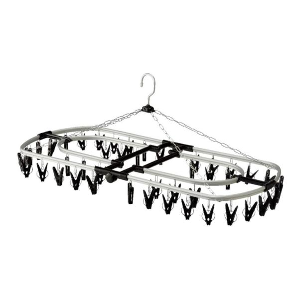 【二重配置のピンチで隠し干しができる。】【丈夫なリブ付きアルミフレームで耐久性抜群です。】【パッと開いてすぐに使える山折り式。】