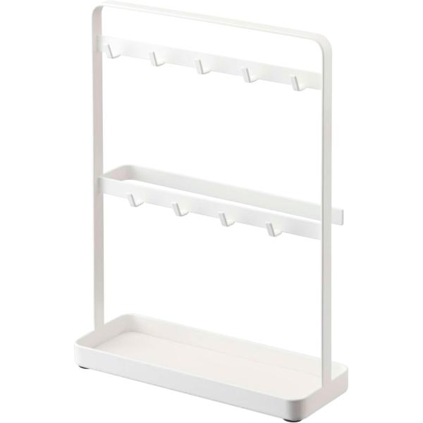 【散らかりがちな小物を一緒に収納できる便利な商品です】【段違いの２段式フックなので種類に分けて収納できます】【トレーには荷受時の印鑑などを収納することができます】