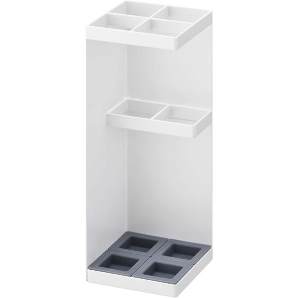 【玄関の角にぴったりと収まるコンパクトな傘立てです。】【仕切りが付いているので傘同士が触れるのを防げます。】【トレイは取り外しできるのでお手入れも楽にできます。】