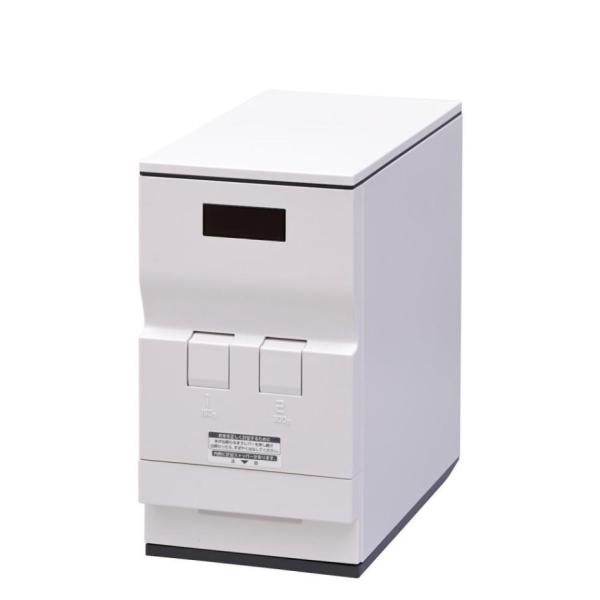 【コンパクトなので、狭い場所にもすっきり収まります。】【1合か2合を選びワンタッチで計量することができます。】【無洗米を計量できるアタッチメントが付属しています。】