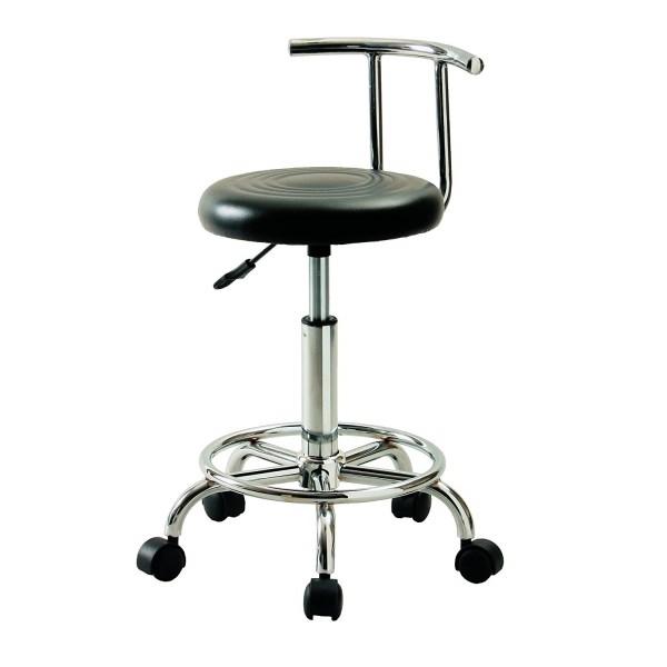 キャスター付で移動もしやすく、足置きがあるから座りやすいです。へたりにくく、滑りにくいPU素材の座面です。