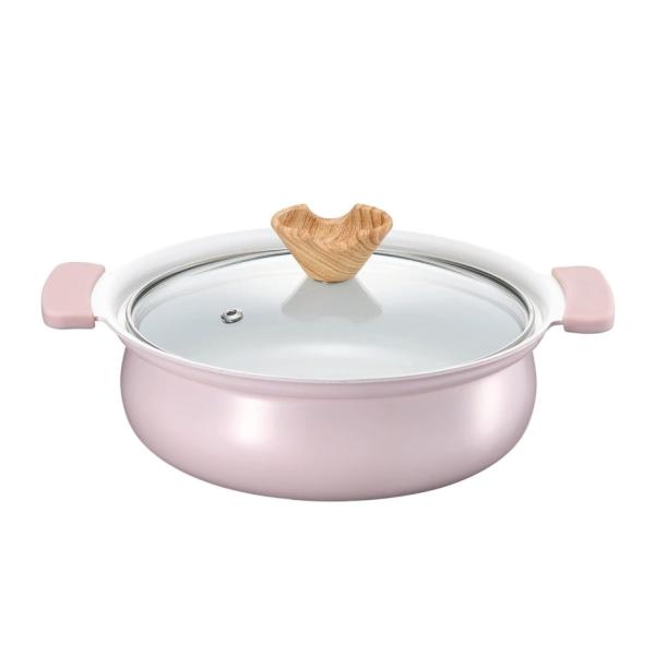 【１〜２人前に最適な、持ち運びもしやすい卓上鍋です。】【セラミック加工により、汚れや焦げが付きにくいです。】【蓋には凹みがあるので菜箸などを置くことができます。】