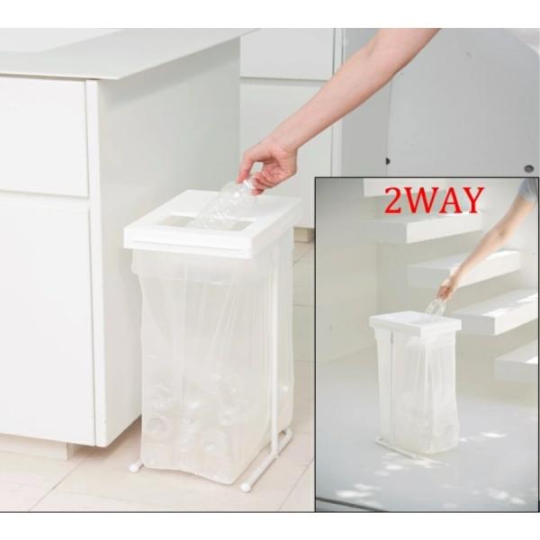 【シンプルかつ斬新なデザイン！スタイリッシュな形。】【サッと引くだけ。袋の取りかえがカンタンに。】【30〜45Lのポリ袋が使える（口幅55以上）。】