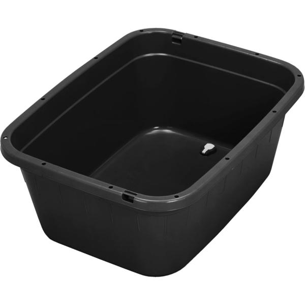 【メダカなどの飼育に相性の良い黒色の容器です】【ホース穴が2か所あるので、一気に水が溜められます】【水抜き栓が付いているので楽に水を抜くことができます】