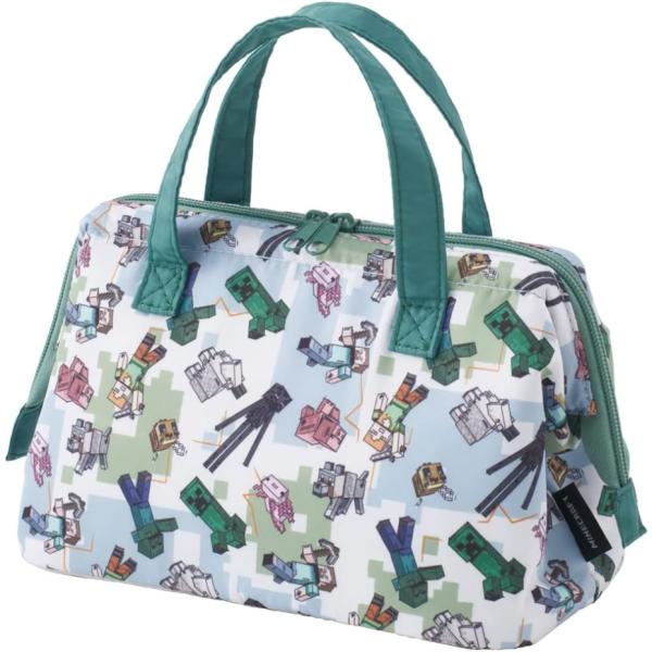 可愛いマインクラフトのランチバッグWファスナー式で開け口が大きく開き出し入れしやすい内側は保冷保温効果のあるアルミ蒸着フィルム貼り