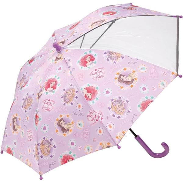 透明窓付きで前がしっかり見えて安心。傘骨は軽くて丈夫で折れにくいグラスファイバー。かわいいキャラクター柄の子ども用長傘