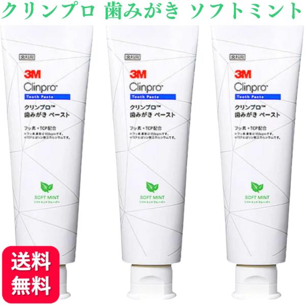 【3本セット】3M クリンプロ 歯みがきペースト ソフトミント 90g フッ素濃度 950ppm 8251 スリーエム    Clinpro 歯みがき粉 歯磨き粉 ハミガキ粉 ペースト 歯科医院専売 送料無料         ・クリーニング...