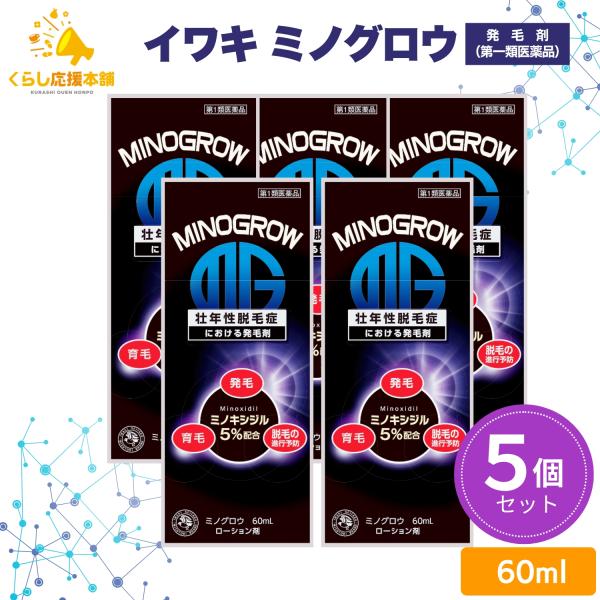 ミノグロウは，有効成分ミノキシジルを5％配合した壮年性脱毛症用の発毛剤です。ヘアサイクルの成長期を刺激・延長させて毛髪を長くし，その数を増やします。容器は，1回量の1mLを計量できる構造になっています。