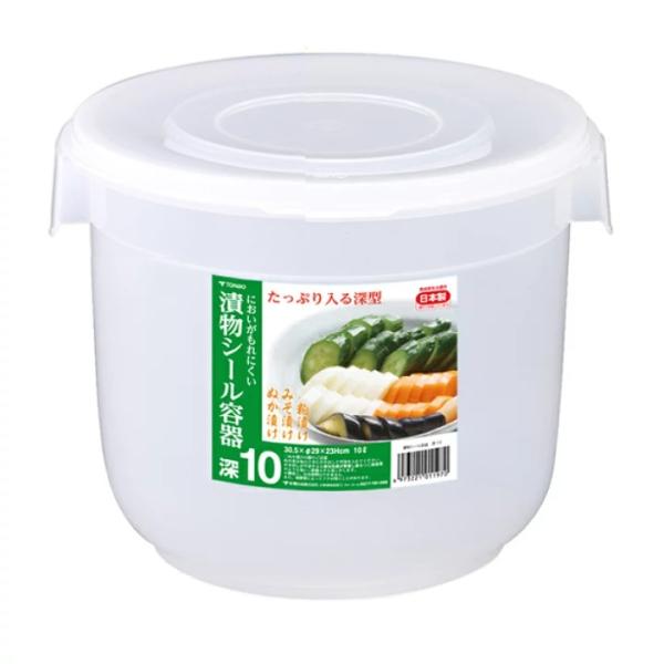 味噌漬けや粕漬けに保存に便利な密閉タイプ中身が確認できます。食品の保管にも。生産地：日本製品サイズ（約）：305×φ290×高さ230mm製品重量（約）：680g容量：10L素材 本体：ポリプロピレン（耐熱温度：120℃　耐冷温度：-10℃...