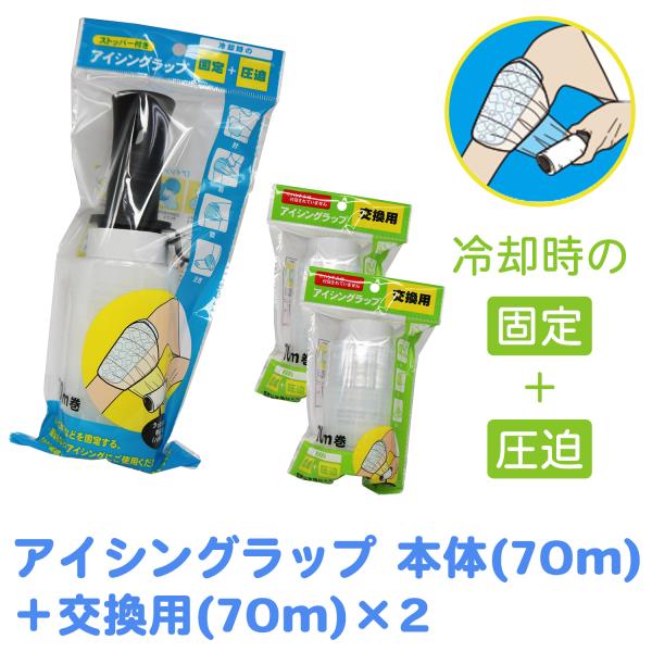 【セット内容】アイシングラップ 本体(70m)＋交換用(70m)×2<br>【材質】(ハンドル)ポリプロピレン、(フィルム)ポリエチレン、(フィルム芯)紙<br>【生産国】中国<br>【販売元】東京パイプ...