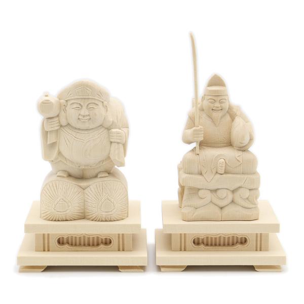 【材質：桧木】【総高約14cm（恵比須天竿込17.5cm）、幅8.5cm、奥行き7cm】大黒天・恵比須天大黒天はもともとシバ神の眷属、または別名といわれる。日本に入ってからは一説では、 大黒と大国が同じ発音であることから、大国主命（おおくに...