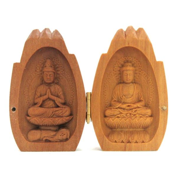 【工場直販のため低価格にて提供】【高さ8cm、最大直径5cm】※割れあり　合掌仏片方に仏、もう片方に我が身を供うる仏を合掌の手中に彫ったもの。株式会社栗田こだわり仏像専門店(旧：栗田貿易株式会社)