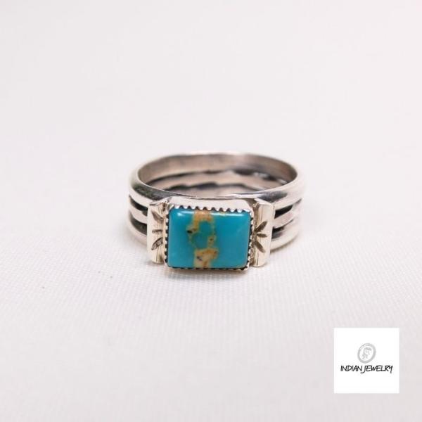 ■16号 リング インディアンジュエリー ナバホ族 アーリンルイス（ARINE LEWIS）キングマン ターコイズ  スターリングシルバー 指輪  INDIAN JEWELRYナバホ族のアーティスト「ARINE LEWIS（アーリン・ルイス...