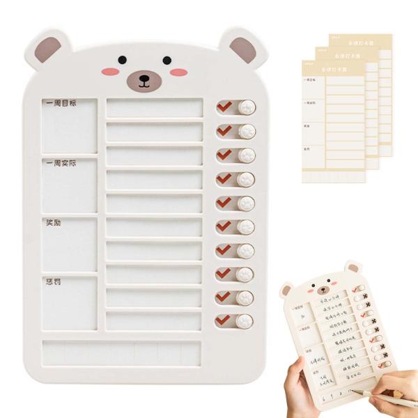 【商品概要】【材質】持ち物チェッカーは良質な材料で作られ、丈夫で耐久性があり、清掃しやすい。ToDoリストは移動可能で、必要に応じて変更したり、付箋紙やDIY紙として使用したりすることができます。【包装】13枚の置換内頁紙が付属した小熊持ち...