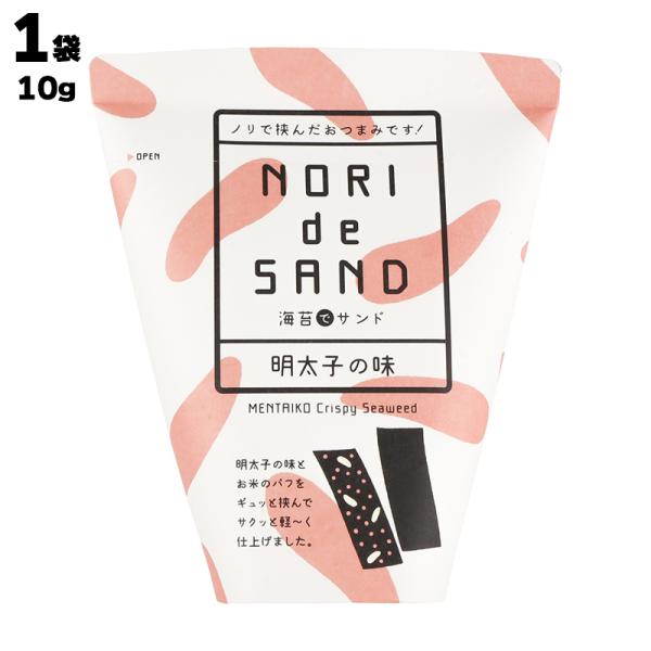 【発売日：2023年01月01日】【名称】海苔でサンド 明太子の味【説明】ノリで挟んだおつまみです！明太子の味とお米のパフをギュッと挟んでサクッと軽〜く仕上げました。サクサクうまい新食感。食物繊維たっぷりな海苔をノンフライスナックに仕上げま...
