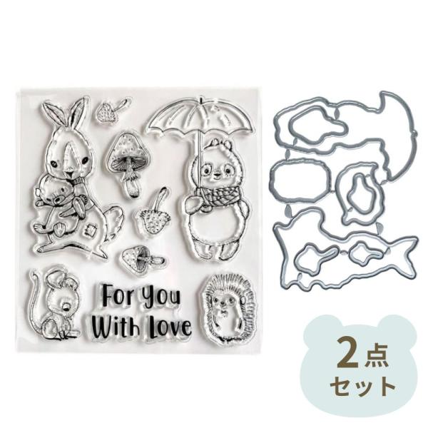 こちらはダイカット用抜型とクリアスタンプのセットになります。型は8種類あります。スクラップブッキングやアルバム、カード作りにお役立てください。取扱説明書、紙類は付いていません。【サイズ】画像は、1マス1cmです。【材質】型：炭素鋼、クリアス...