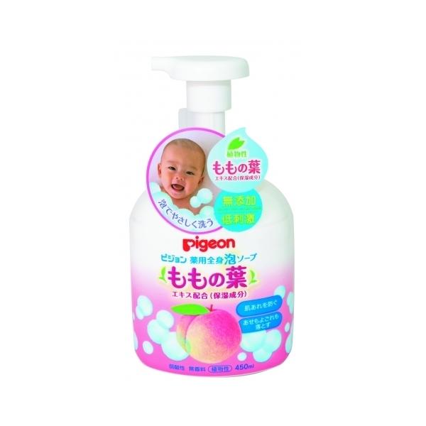 ももの葉エキス（保湿成分）を配合した、植物性の薬用全身泡ソープ。ふんわりやさしい泡で肌あれを防ぎ、あせもよごれもすっきり洗い流します。生まれたての生後0ヵ月頃から使える、赤ちゃんのお肌に合わせた無添加※、弱酸性、低刺激。※パラベン・アルコー...