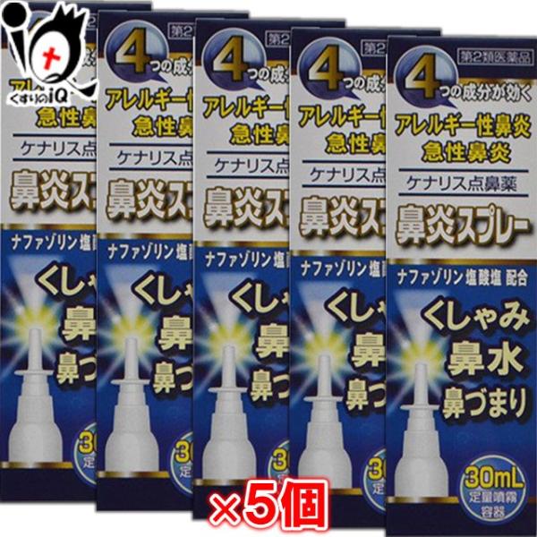【第2類医薬品】★ケナリス点鼻薬 30mL×5個セット【奥田製薬】ナザールスプレーと同じナファゾリン塩酸塩50mg配合くしゃみ、鼻水、鼻づまりに