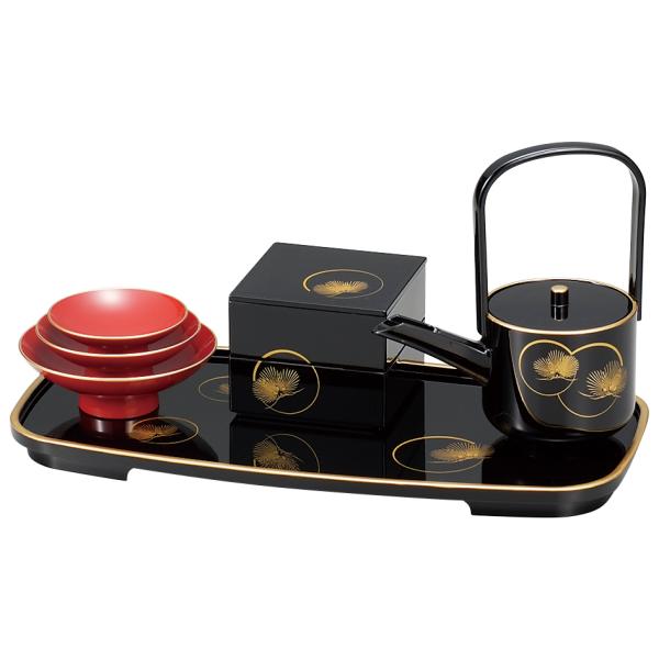 箱寸:195 × 375 × 103mm（梱12）品寸:屠蘇台365 × 174 × 20mm盃小φ 78mm　盃中φ 90mm　盃大φ 105mm銚子150 × 85 × 167mm角重90 × 90 × 72mm（各1）材質：ABS樹脂...