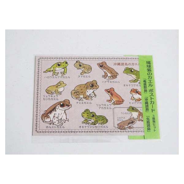 『琉球弧のカエル ポストカード 3種セット』　蛙ノ庄：著・３つのエリアに棲むカエルたちのポストカードです。・「奄美群島」、「沖縄諸島」、「先島諸島（宮古列島　・八重山列島）」の3枚です。・サイズ：100 x 148mm／両面カラー未開封新品...